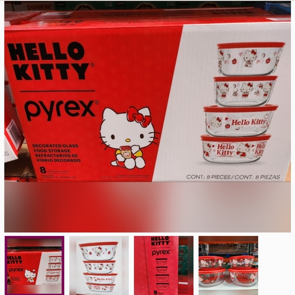 Hello Kitty | Kitchen | New Pyrex Hello Kitty 8 Piece Decorated Glass ...